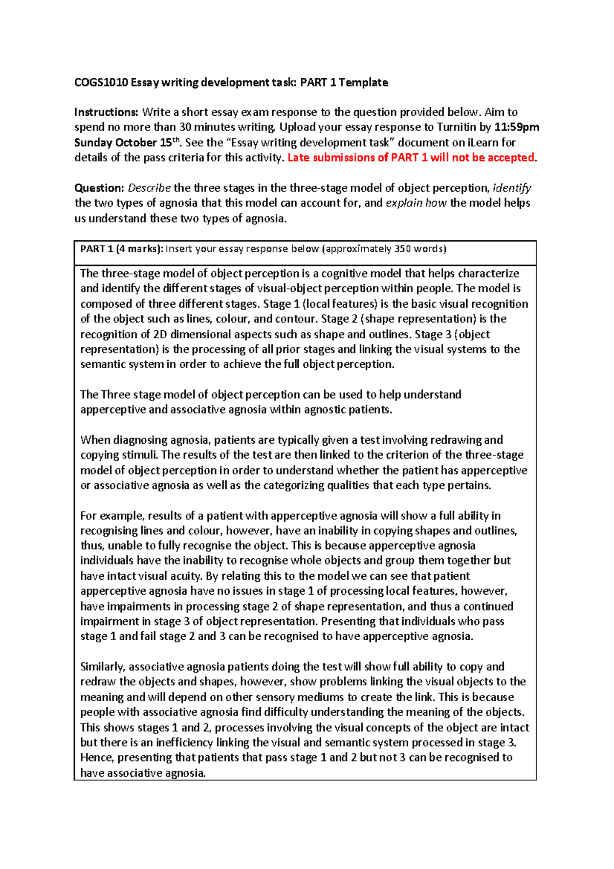 Essay writing task - COGS1010 Essay writing development task: PART 1 ...