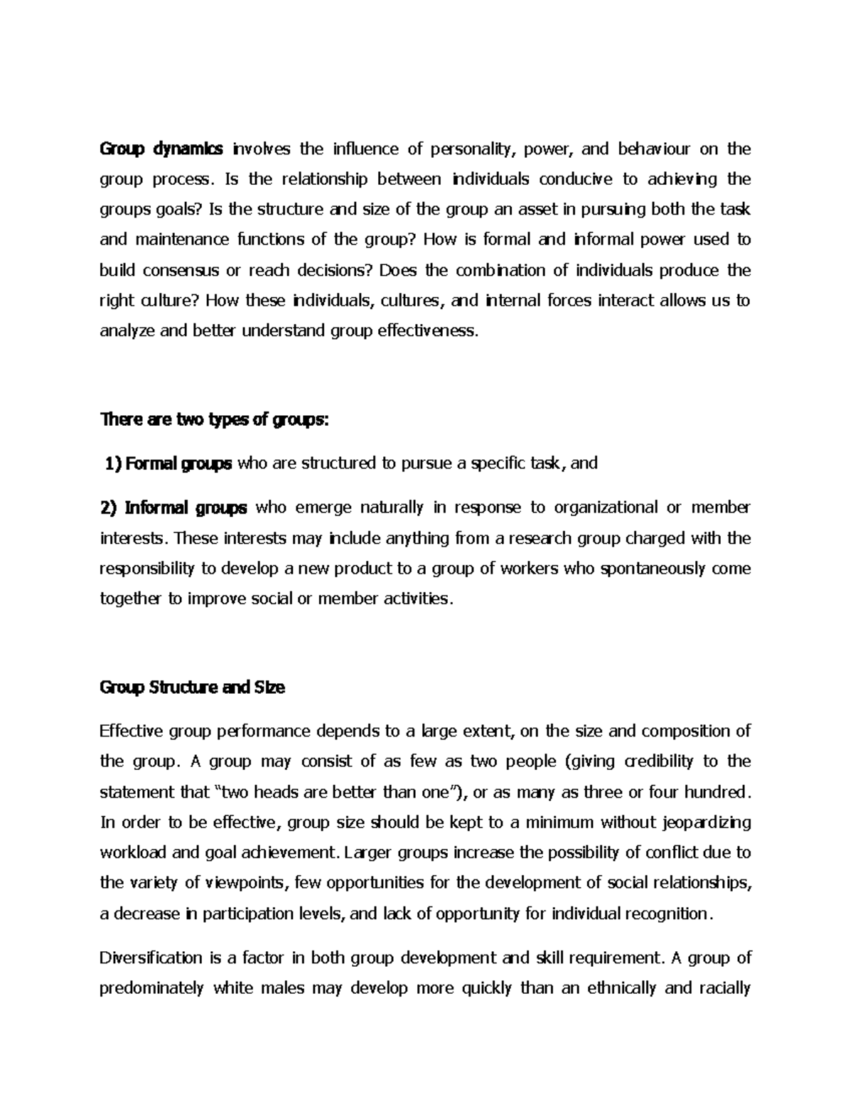 Group final - Group dynamics involves the influence of personality ...