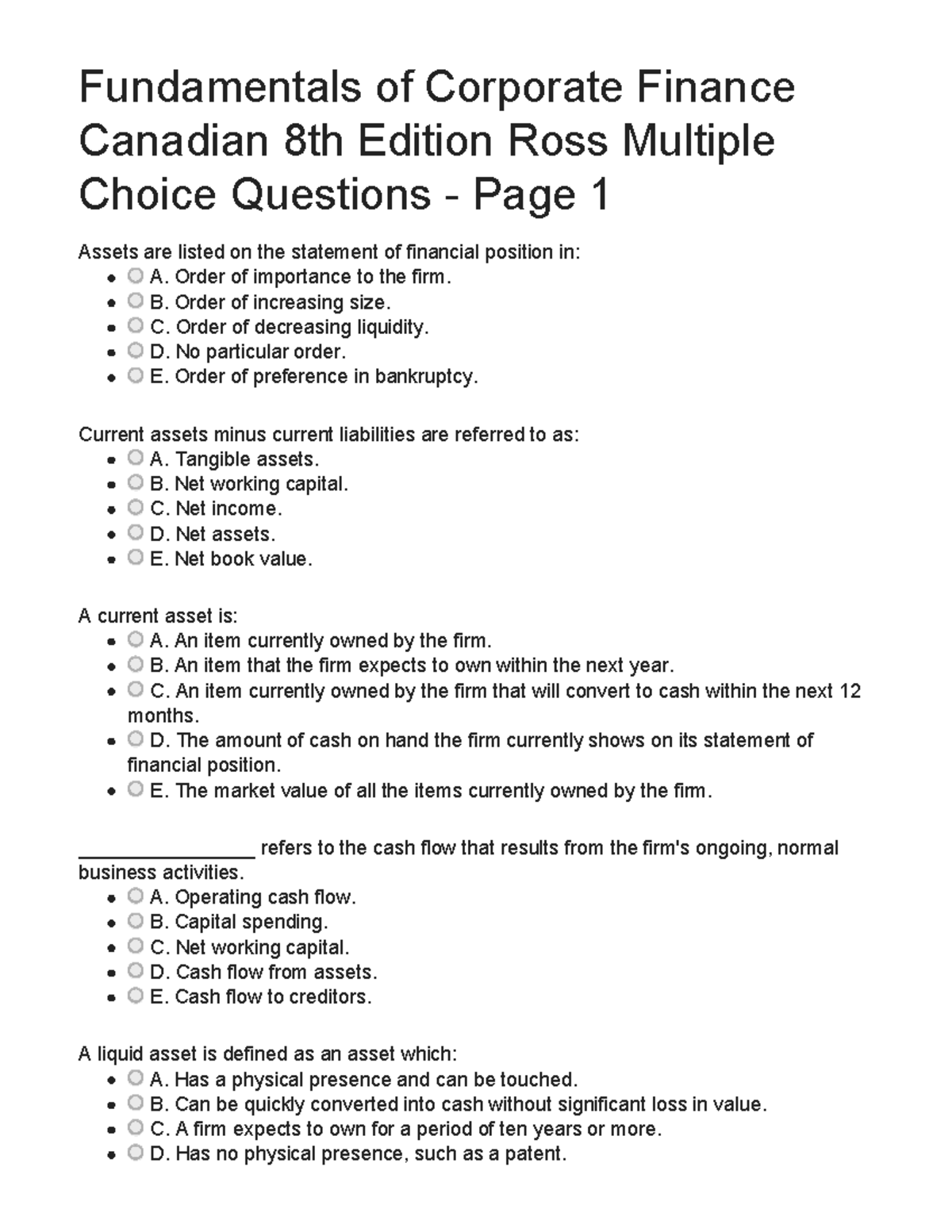 284371675 Test Bank for Fundamentals of Corporate Finance Canadian 8th ...