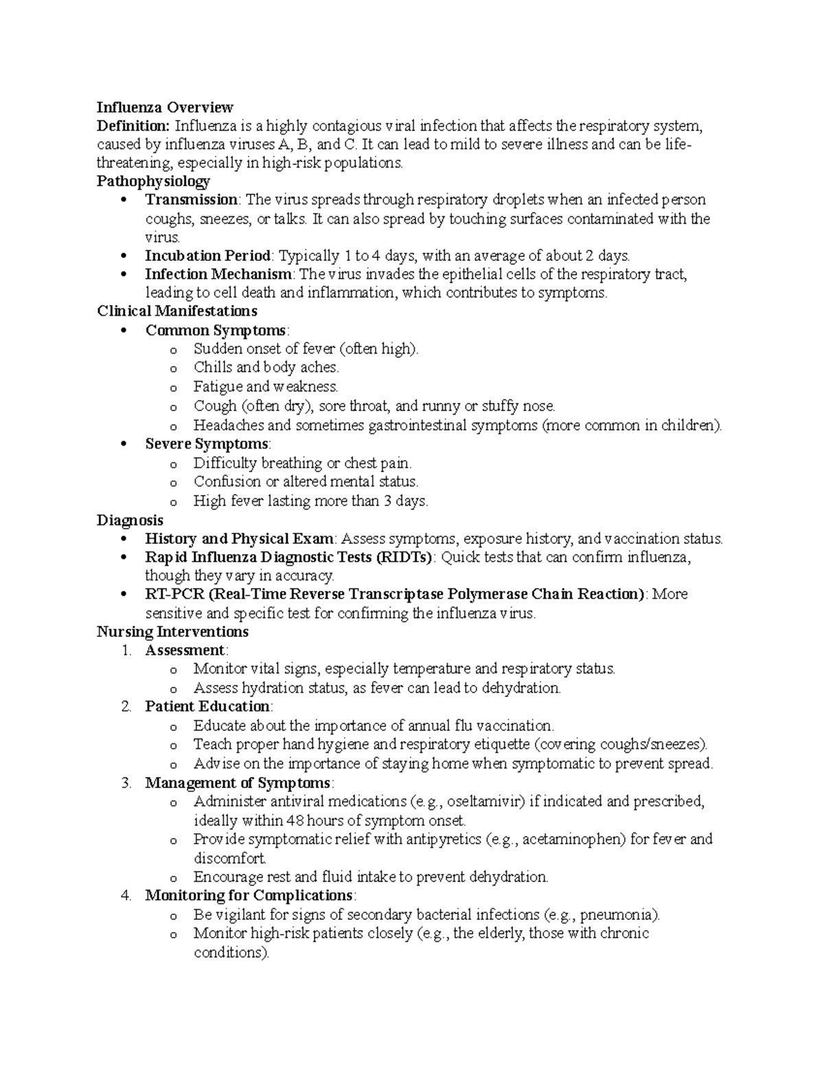 Influenza Overview - Influenza Overview Definition: Influenza is a ...