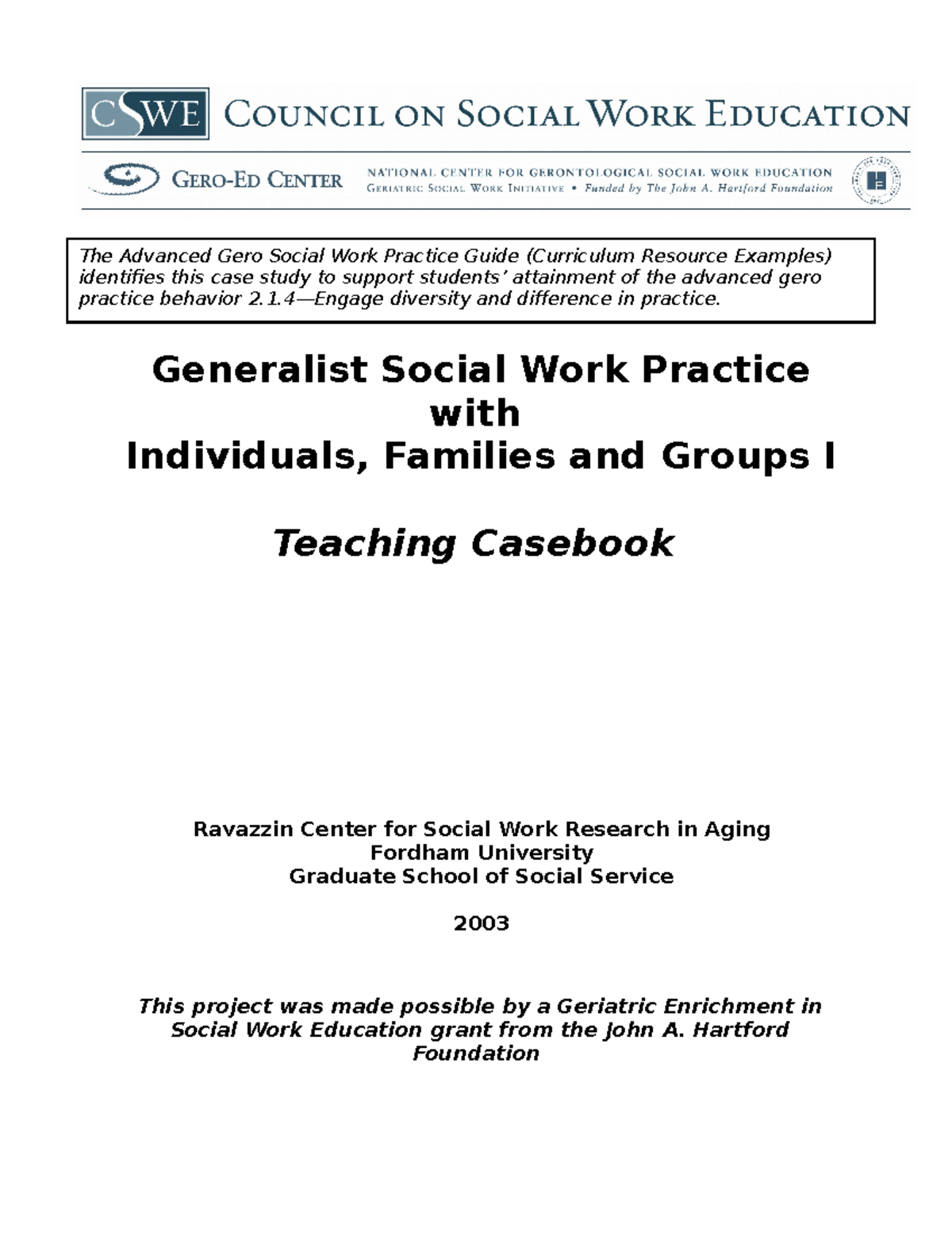 Generalist Practice Case Study - Generalist Social Work Practice with ...
