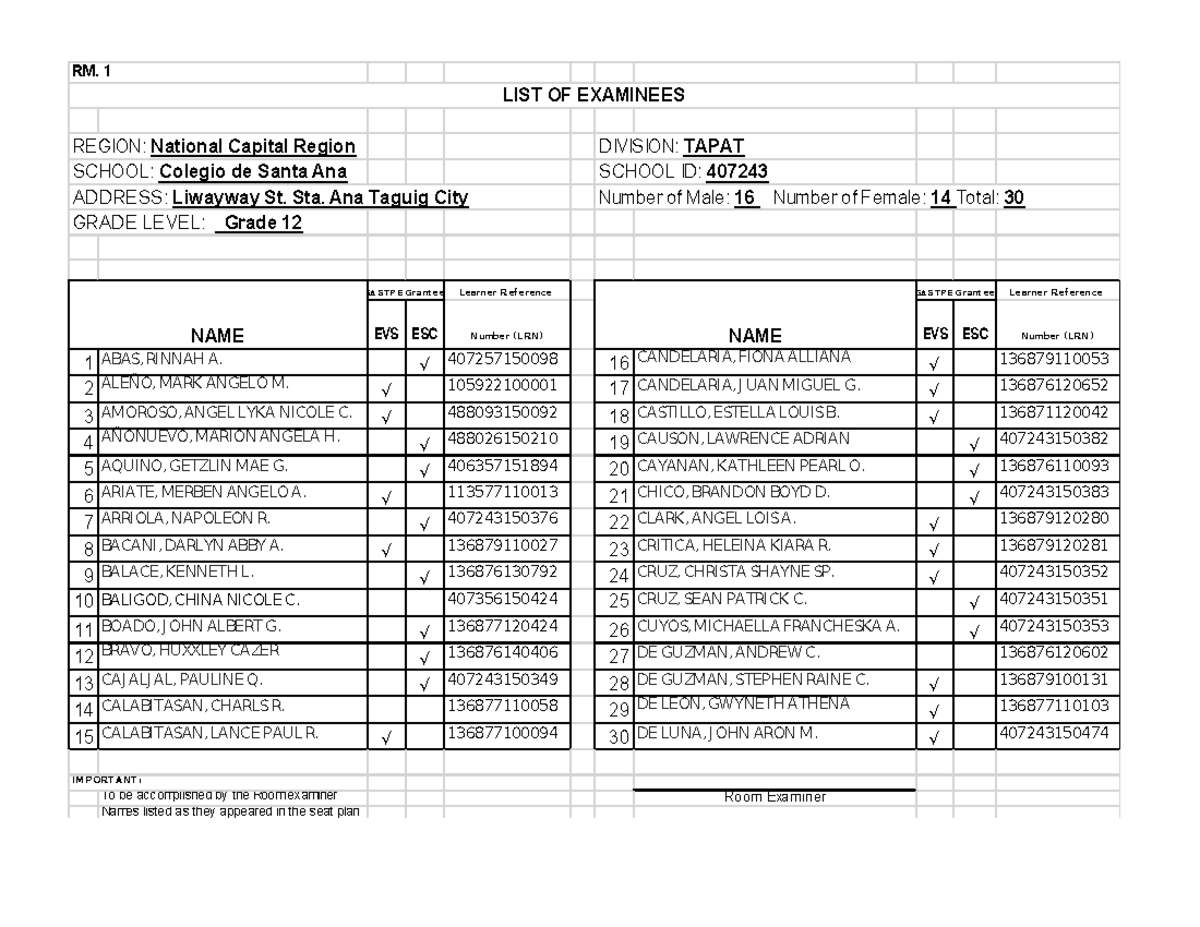 Nat - REGION: National Capital Region DIVISION: TAPAT SCHOOL: Colegio ...