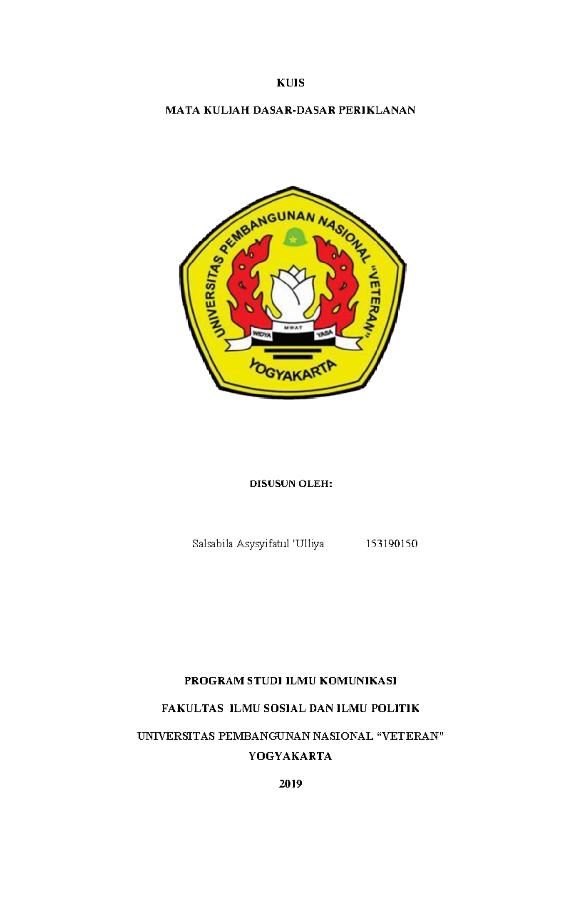 DDP 15 - Berikut merupakan summaries DDP - KUIS MATA KULIAH DASAR-DASAR PERIKLANAN DISUSUN OLEH ...