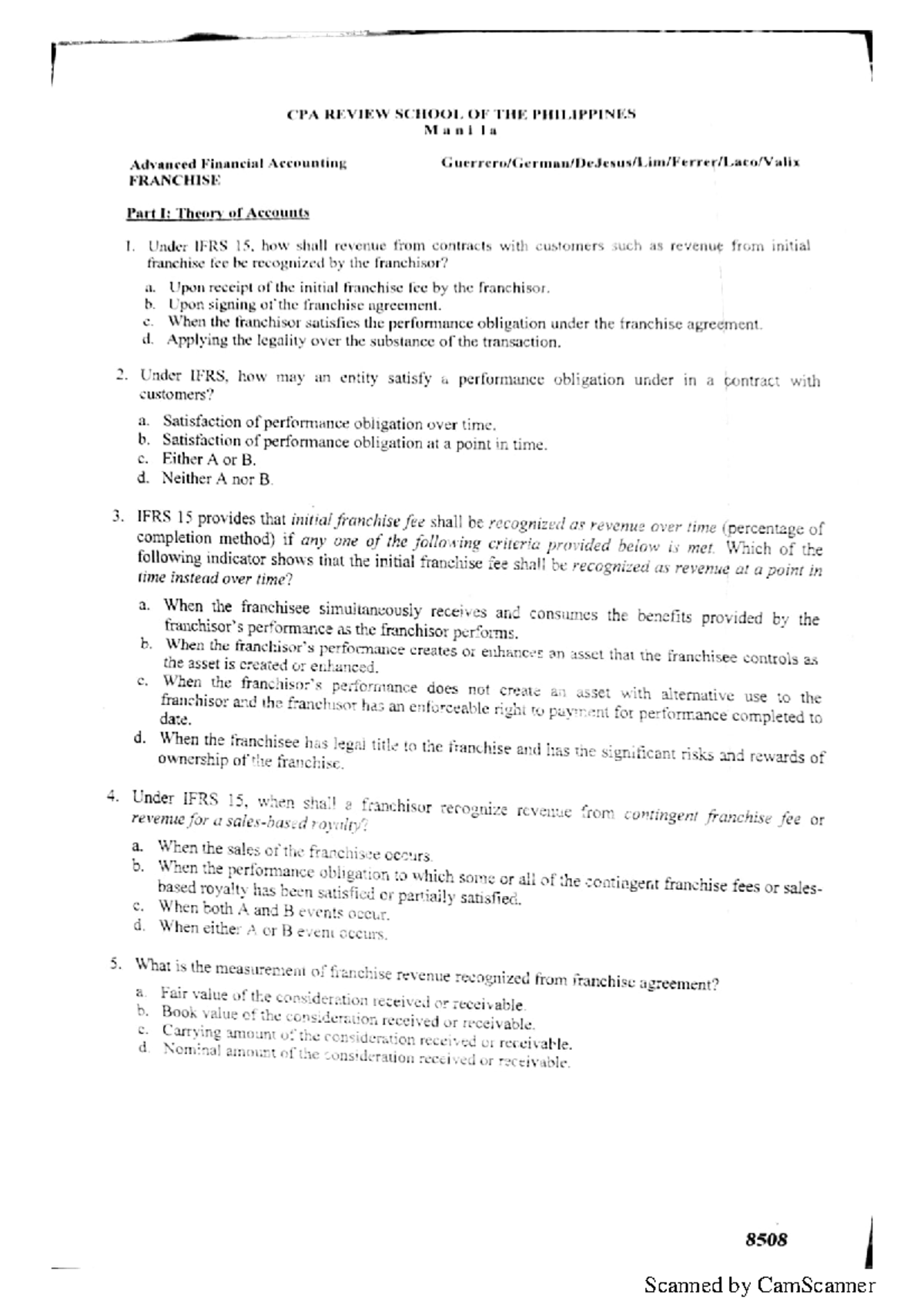 AFAR 8508 - Franchise accounting - Accountancy - Studocu