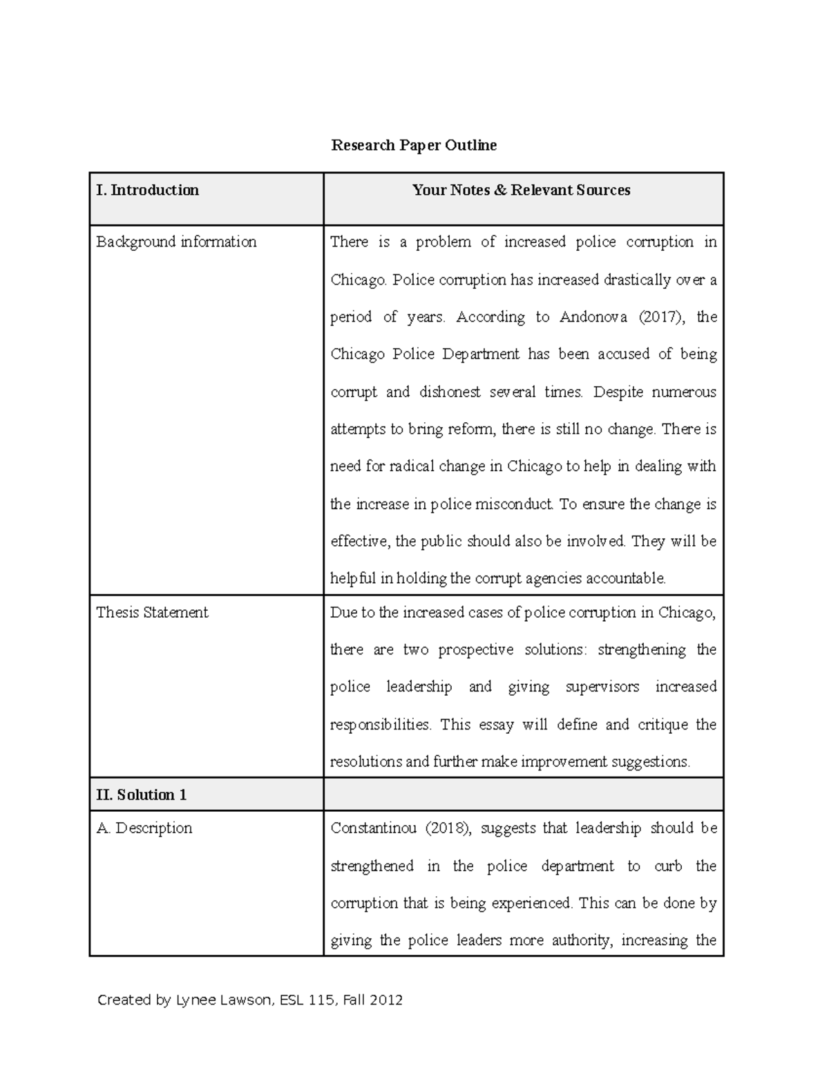 Police corruption in Chicago - Research Paper Outline I. Introduction ...