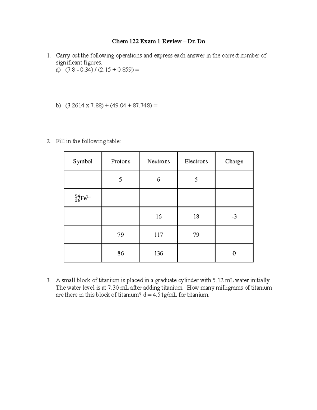 Chem 122 Exam 1 Review Dr Do F24 - Chem 122 Exam 1 Review – Dr. Do ...