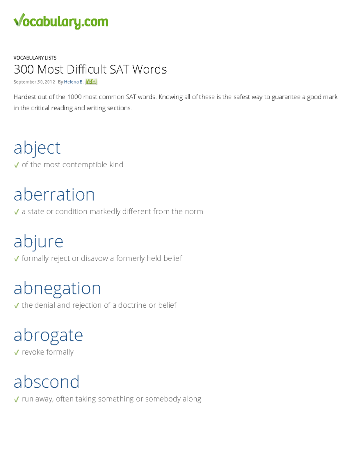 300 Most Difficult SAT Words - VOCABULARY LISTS 300 Most Dicult SAT ...