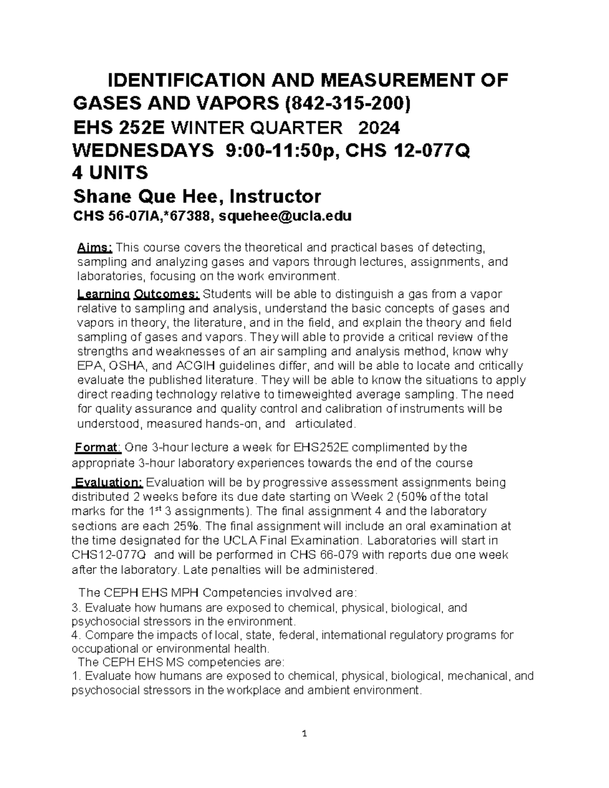 EHS 252E 24 - Assignment 1 - IDENTIFICATION AND MEASUREMENT OF GASES ...