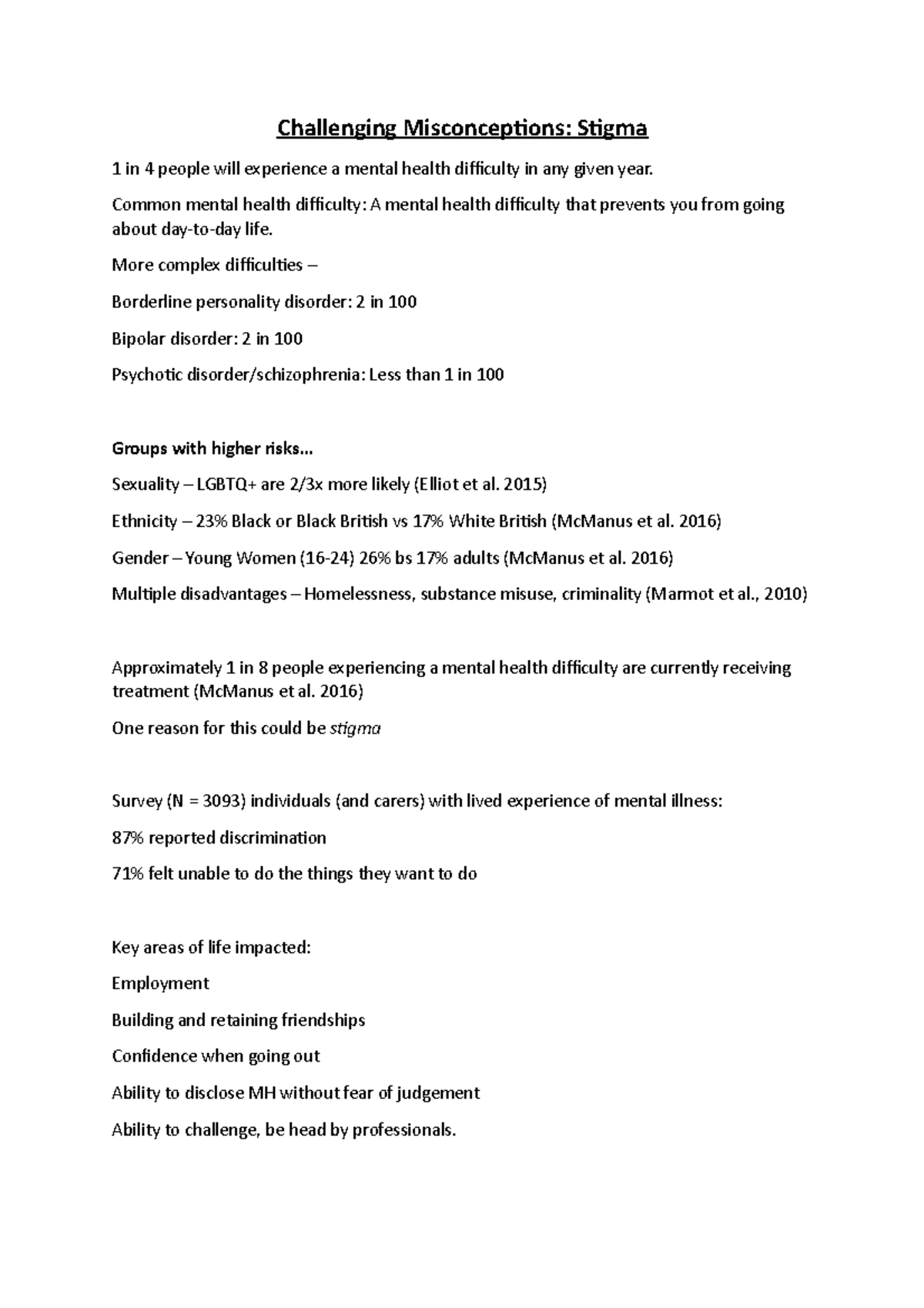 Challenging Misconceptions - Stigma - Common mental health difficulty ...