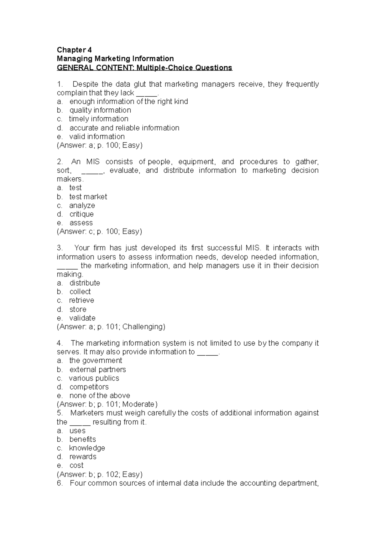 Charpter 4 - Chapter 4 Managing Marketing Information GENERAL CONTENT ...