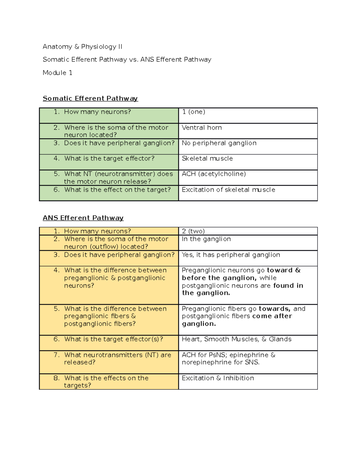 AP2 Somatic vs. ANS - Anatomy & Physiology II Somatic Efferent Pathway ...