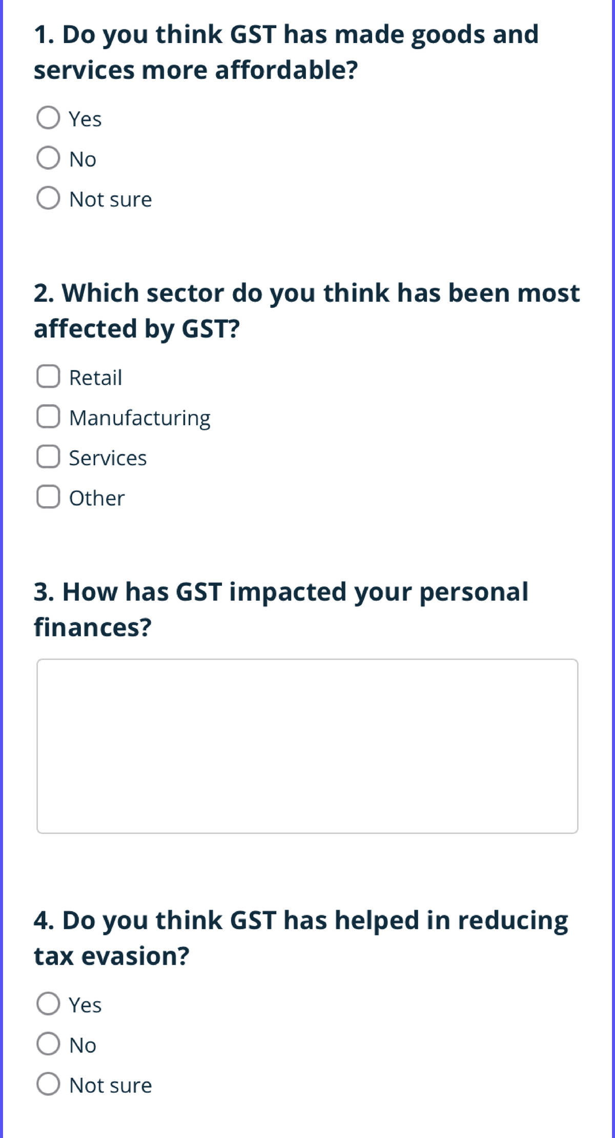 Questionnaires of gst impact - Bacholer of Commerce - Studocu