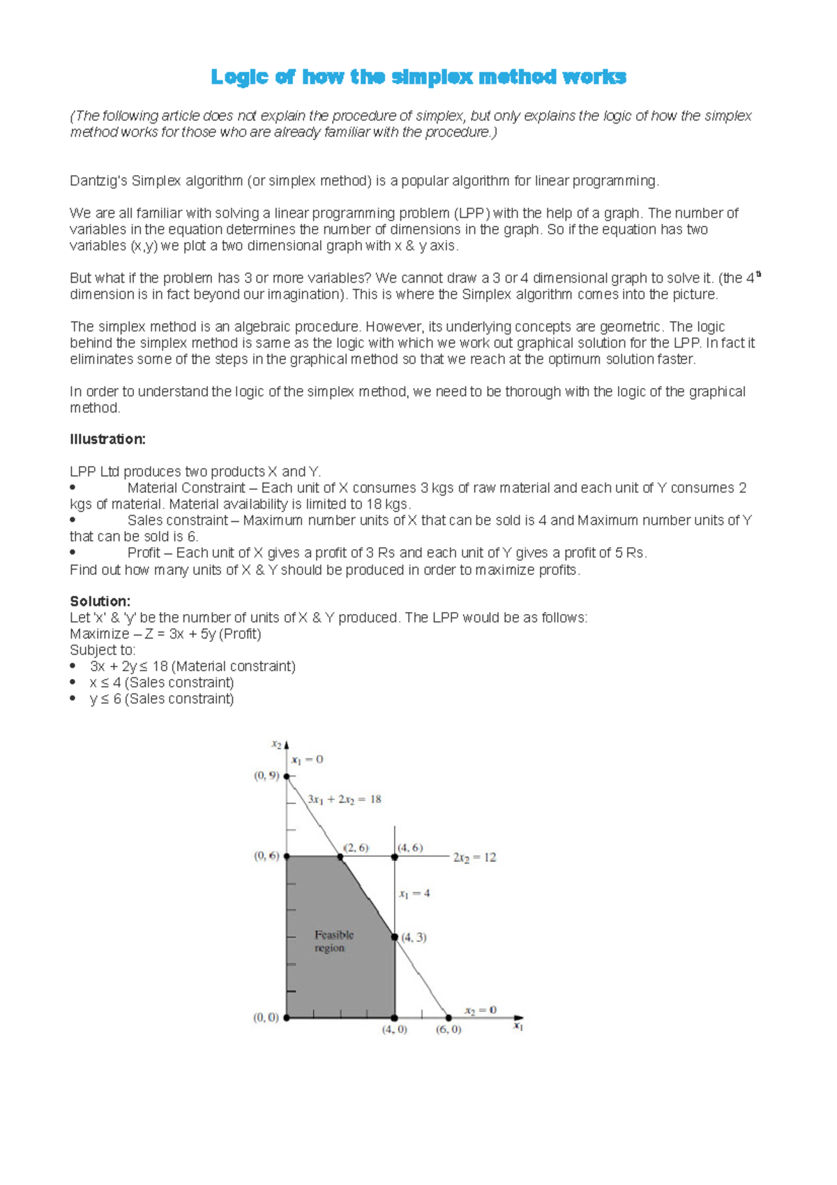 Logic of how the simplex method works - ) Dantzig’s Simplex algorithm ...