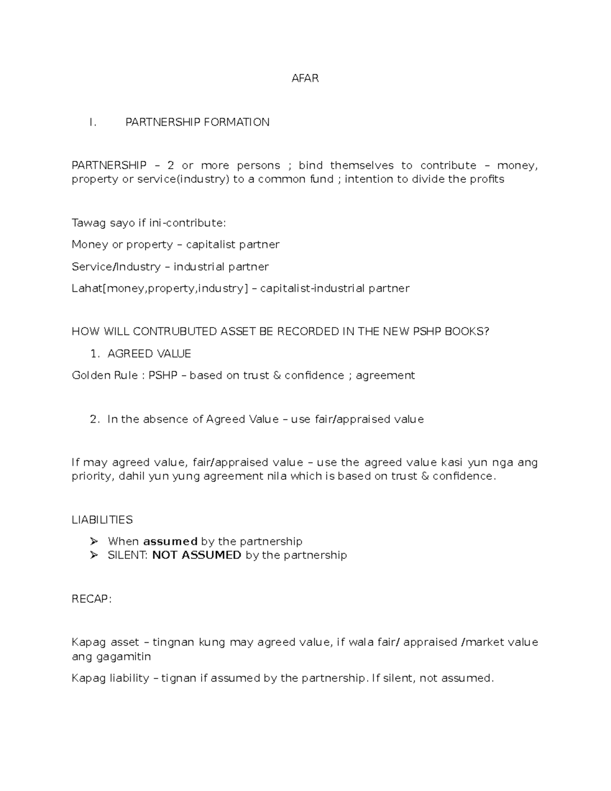 AFAR - Notes about Partnership formation (and some about partnership ...