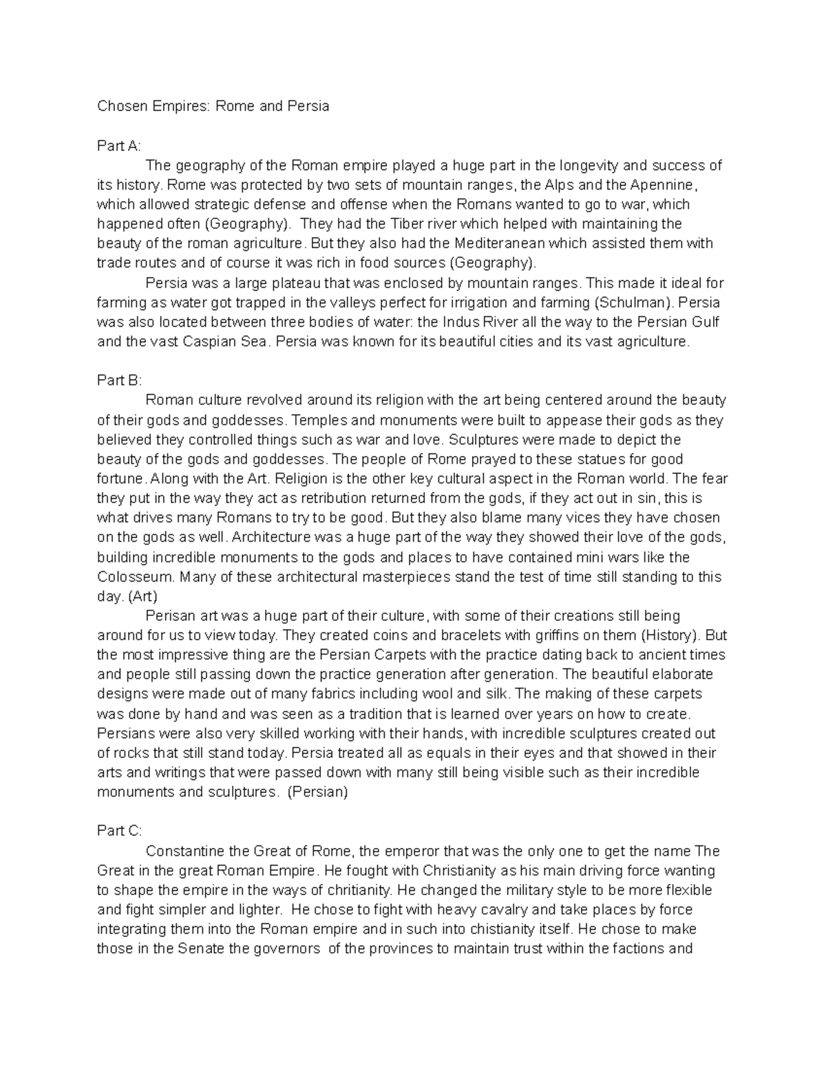 BCM1-Task 2 Rome vs Persia - Chosen Empires: Rome and Persia Part A ...