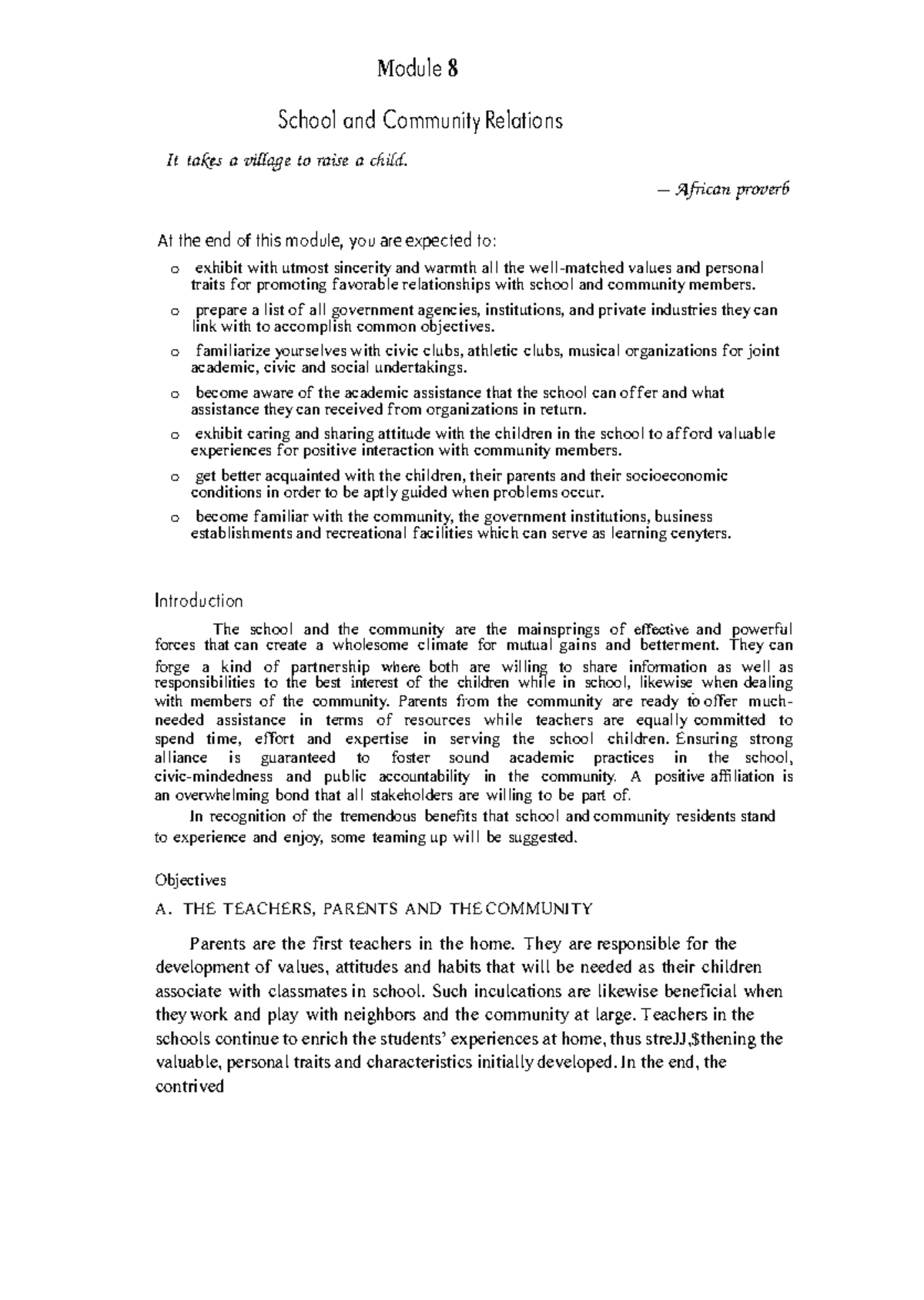 Module 8 School AND Community Relations - Module 8 School and Community ...