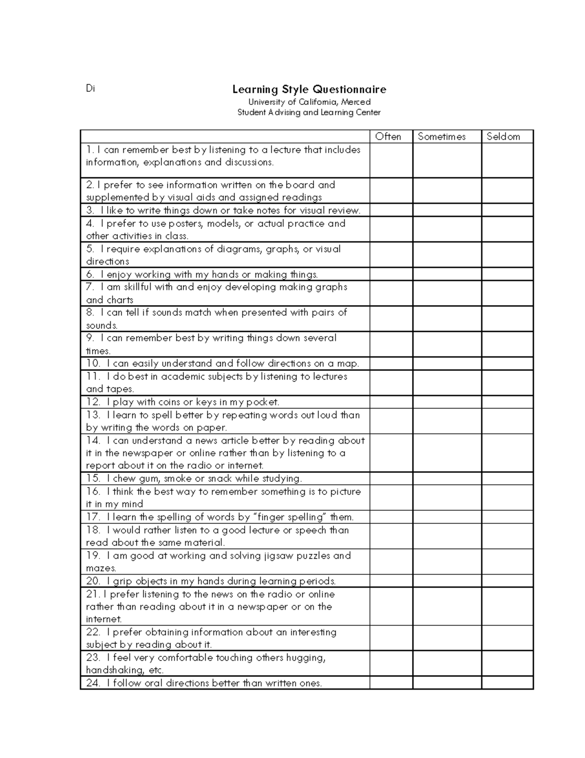Learning Styles Questionnaire