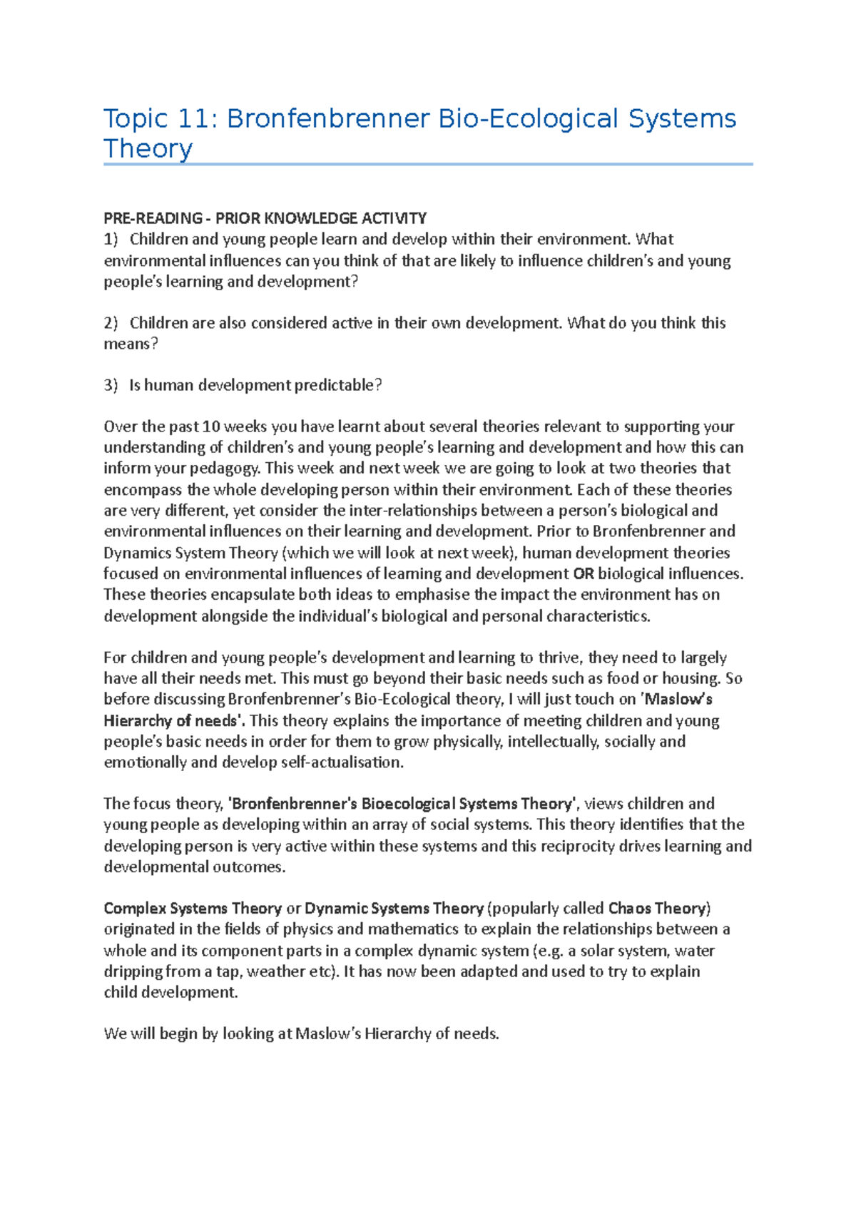 Topic 11- Bronfenbrenner Bio-Ecological Systems Theory - Topic 11 ...