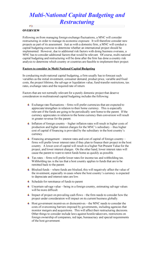 IFM Formula Sheet - FORMULA SHEET International Financial Management ...