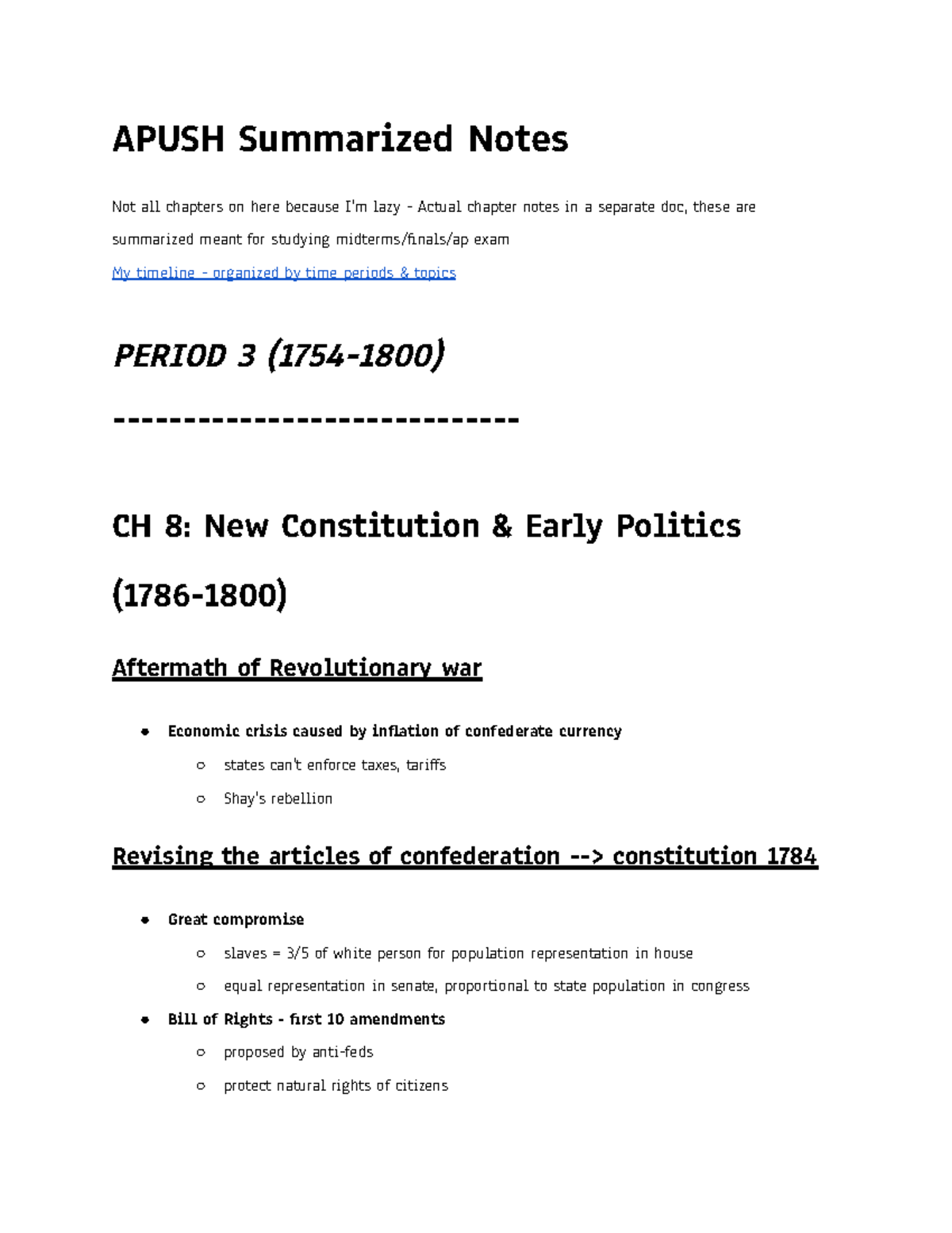 APUSH: Summarized Notes - APUSH Summarized Notes Not all chapters on ...