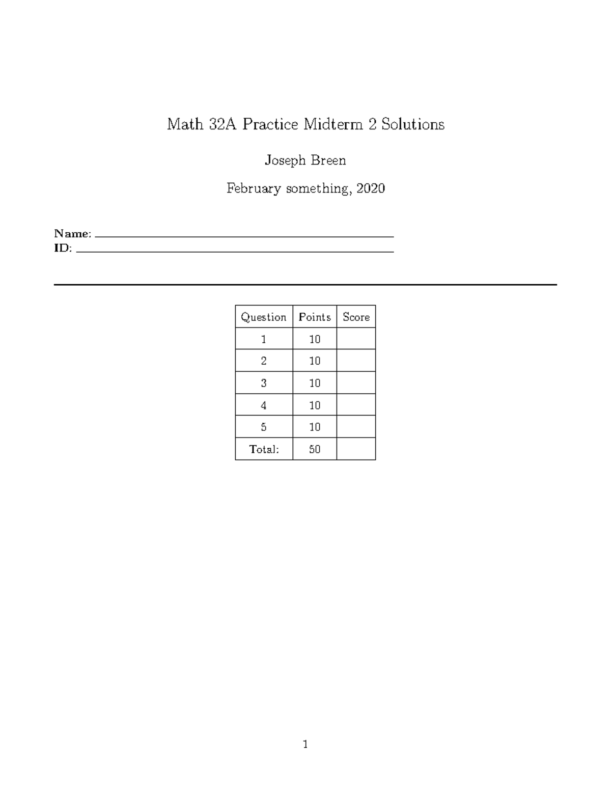 32A Practice Midterm 2 Solutions - Math 32A Practice Midterm 2 ...
