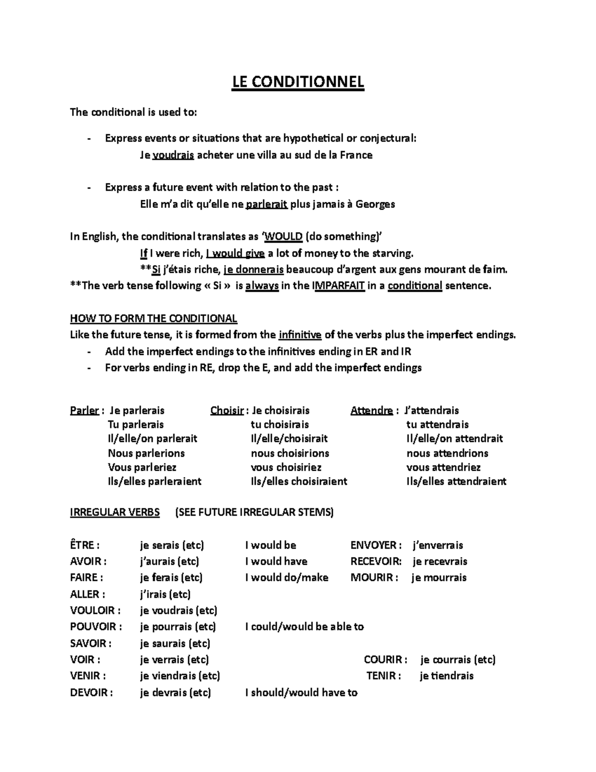 2021 Conditionnel Present - LE CONDITIONNEL The conditional is used to ...