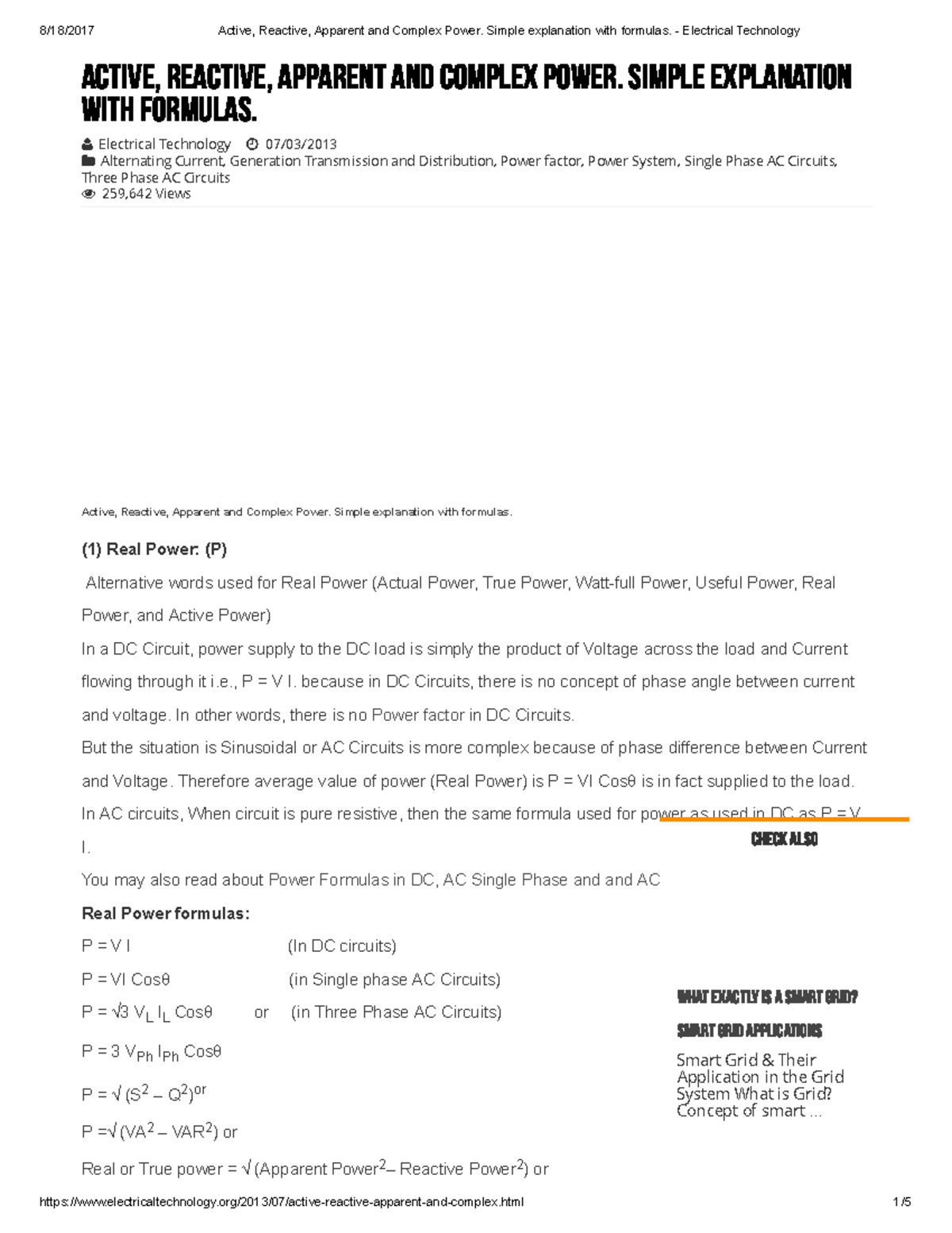 Active, Reactive, Apparent and Complex Power. Simple explanation with ...