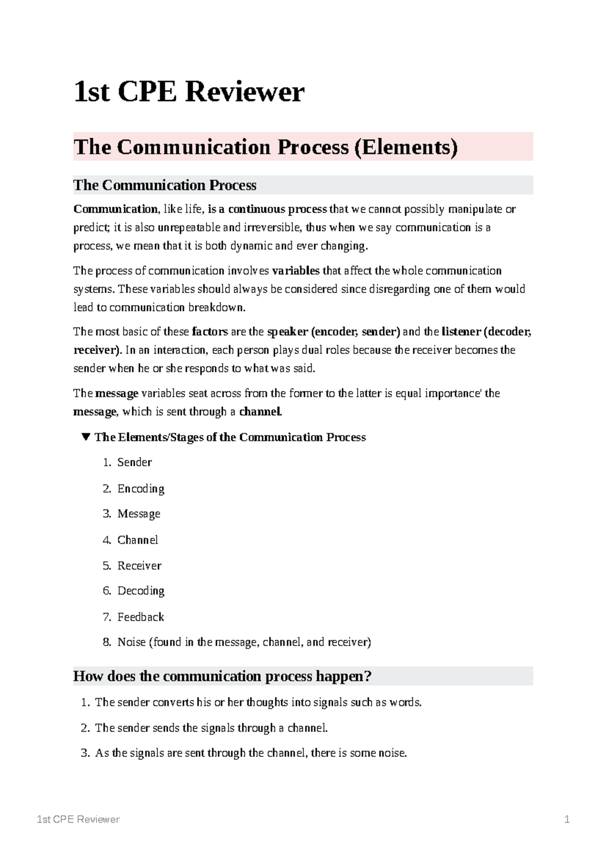 CPE English Reviewer - 1st CPE Reviewer The Communication Process ...