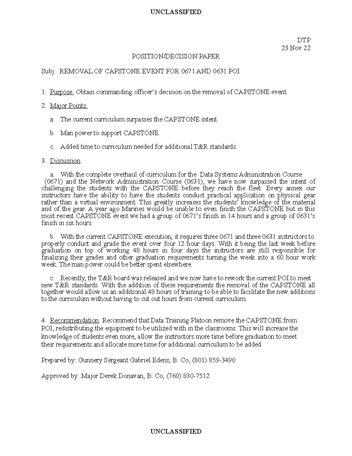 AC7620HW Edens Position Decision Paper - UNCLASSIFIED DTP 23 Nov 22 ...