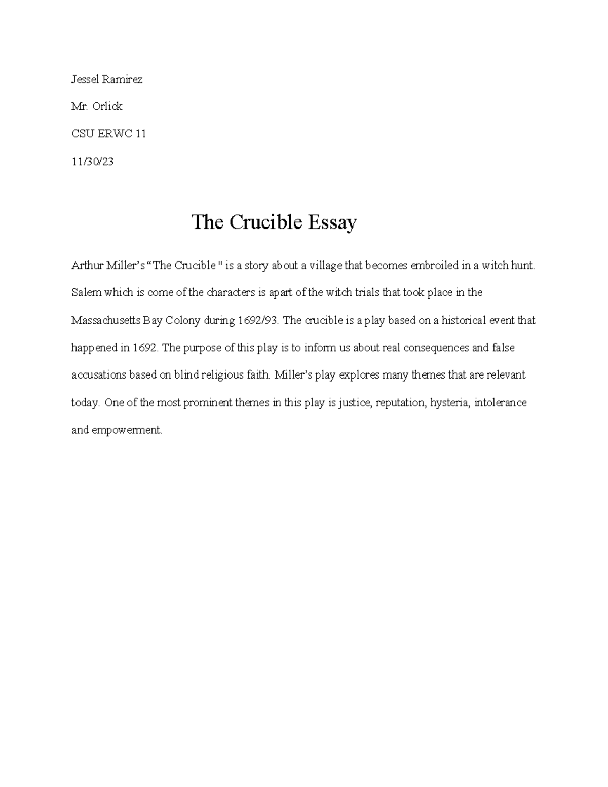 English essay - Jessel Ramirez Mr. Orlick CSU ERWC 11 11/30/ The ...
