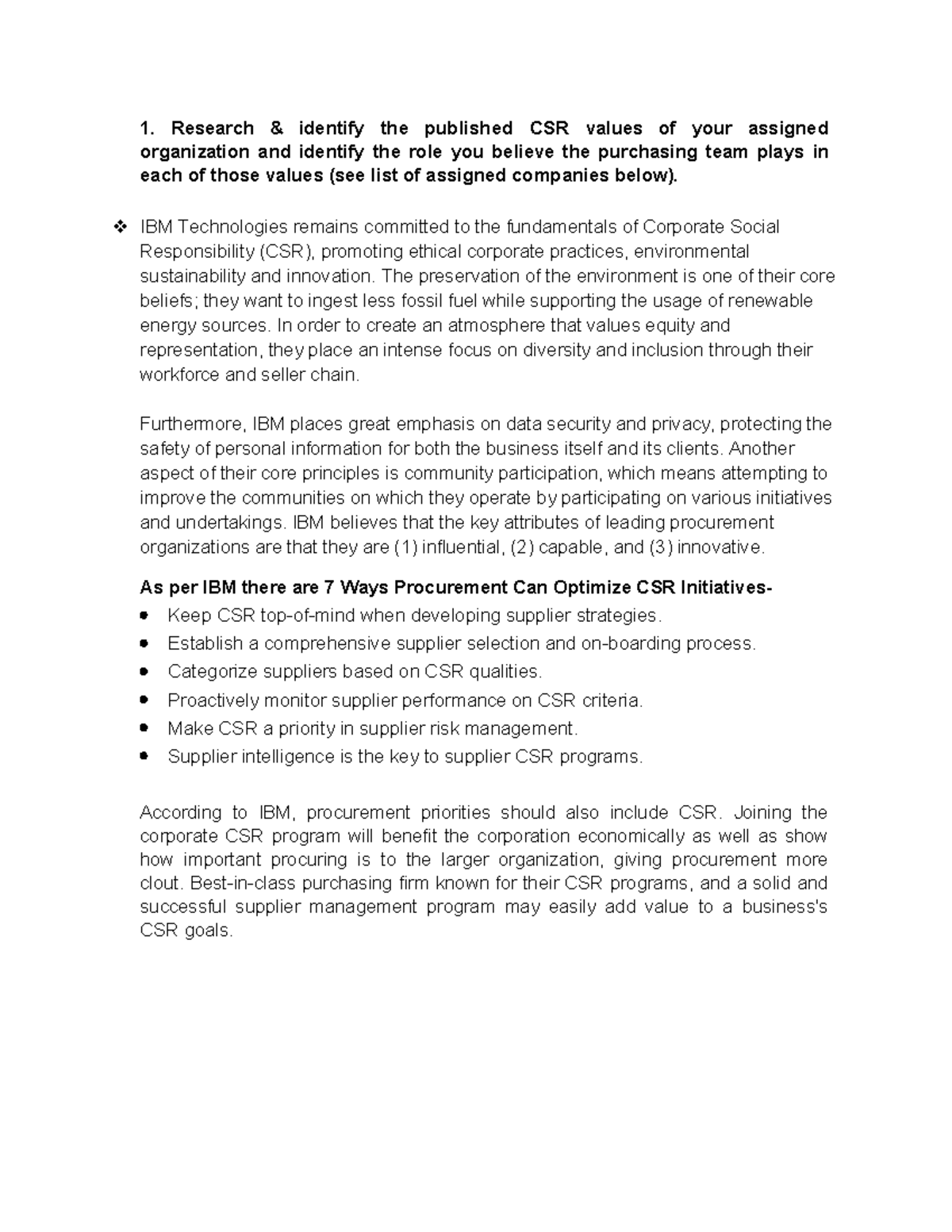 Q 1&02 - abc - Research & identify the published CSR values of your ...