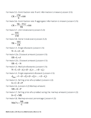 MATH 244 formulas 3 - Mathema cs 244: Business Mathema cs (Revision 9 ...