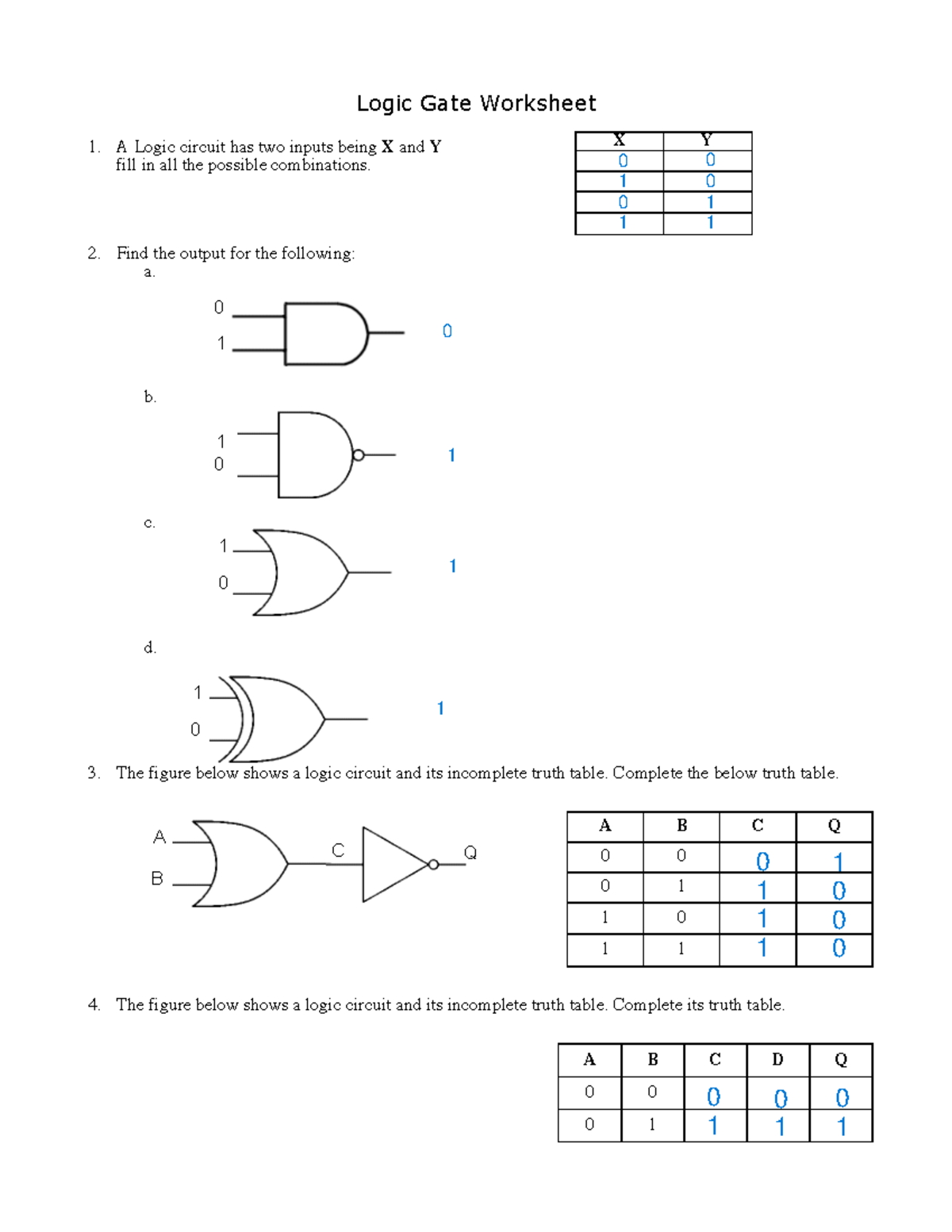 Logic-gates-answer - logic gates exercise answer - 0 1 1 1 1 0 0 0 B A ...