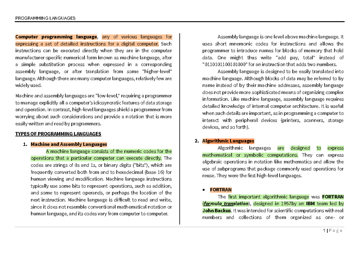 Programming-Language-1 - Computer programming language, any of various ...