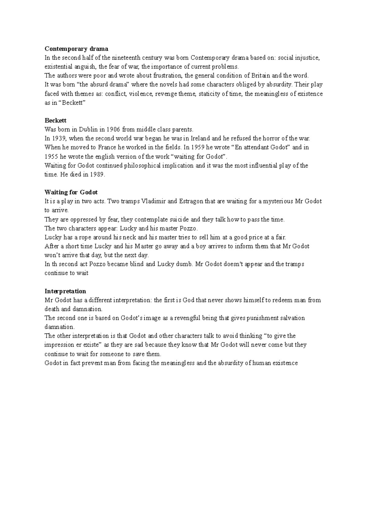 Contemporary drama - ........ - Contemporary drama In the second half ...