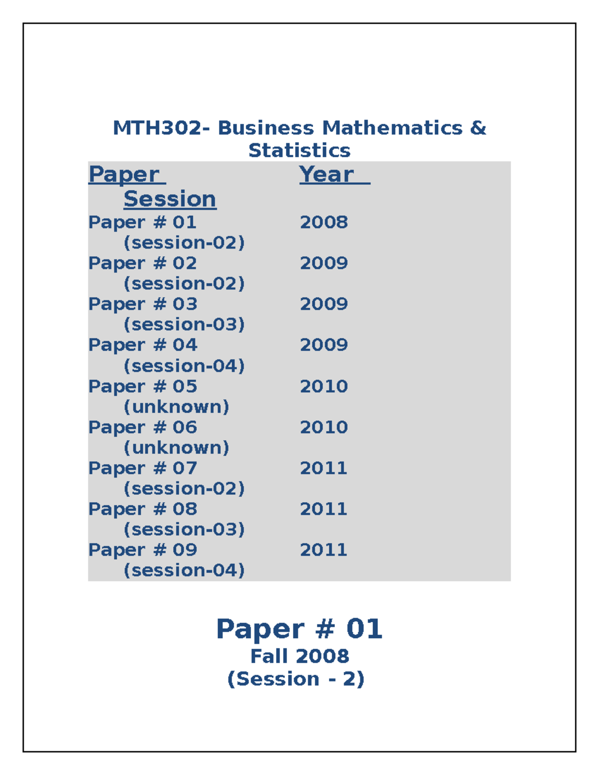Mth302 Midterm Solved MCQs Mega Collection File - MTH302- Business Mathematics & Statistics ...