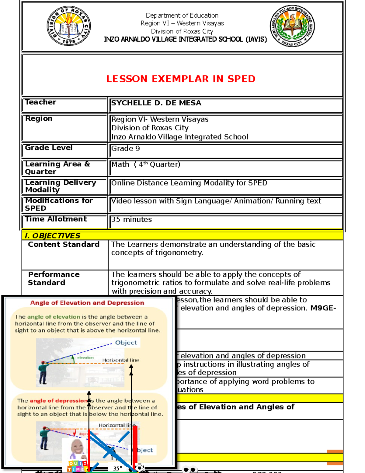 Illustrating Angle of Elevation and Angle of Depression - MATHEMATICS 9 ...