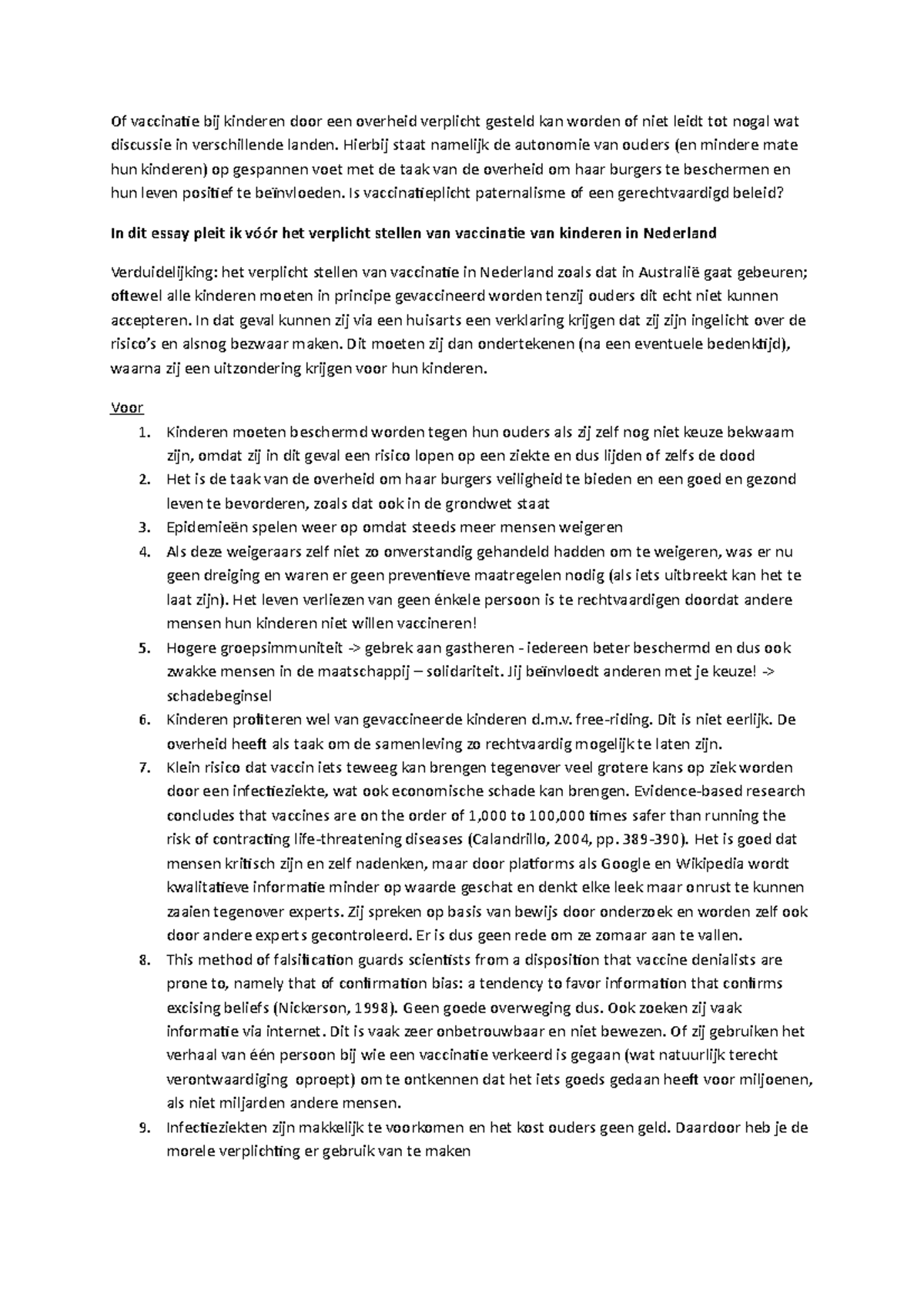 Werkstuk "Verplichte Vaccinatie" - Of vaccinatie bij kinderen door een ...