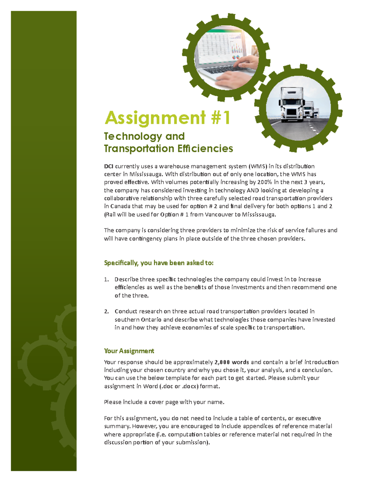EIL Business Case Study - Assignment 1 - Assignment Technology and Transportation Efficiencies ...