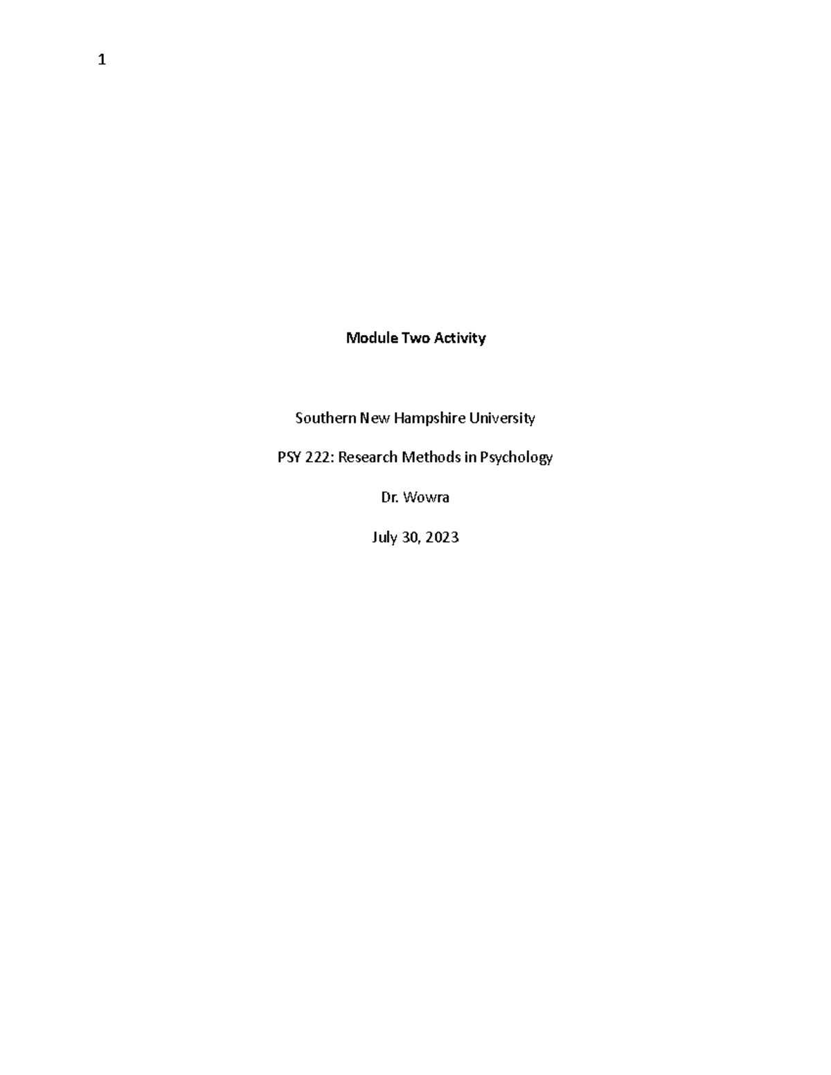 PSY222 Module Two Activity - Module Two Activity Southern New Hampshire ...