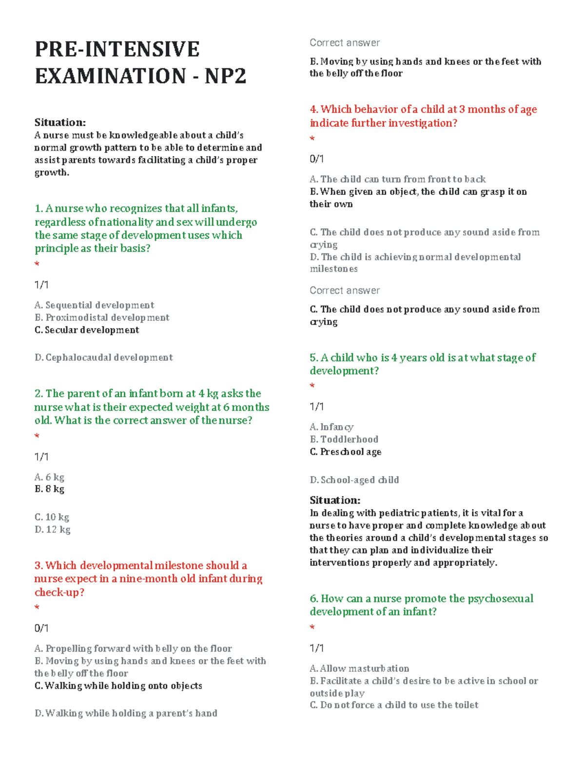 PRE Intensive 2 - PRE-INTENSIVE EXAMINATION - NP Situation: A nurse ...