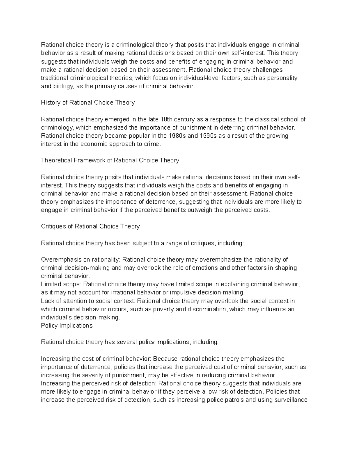 Rational Choice Theory - This theory suggests that individuals weigh ...