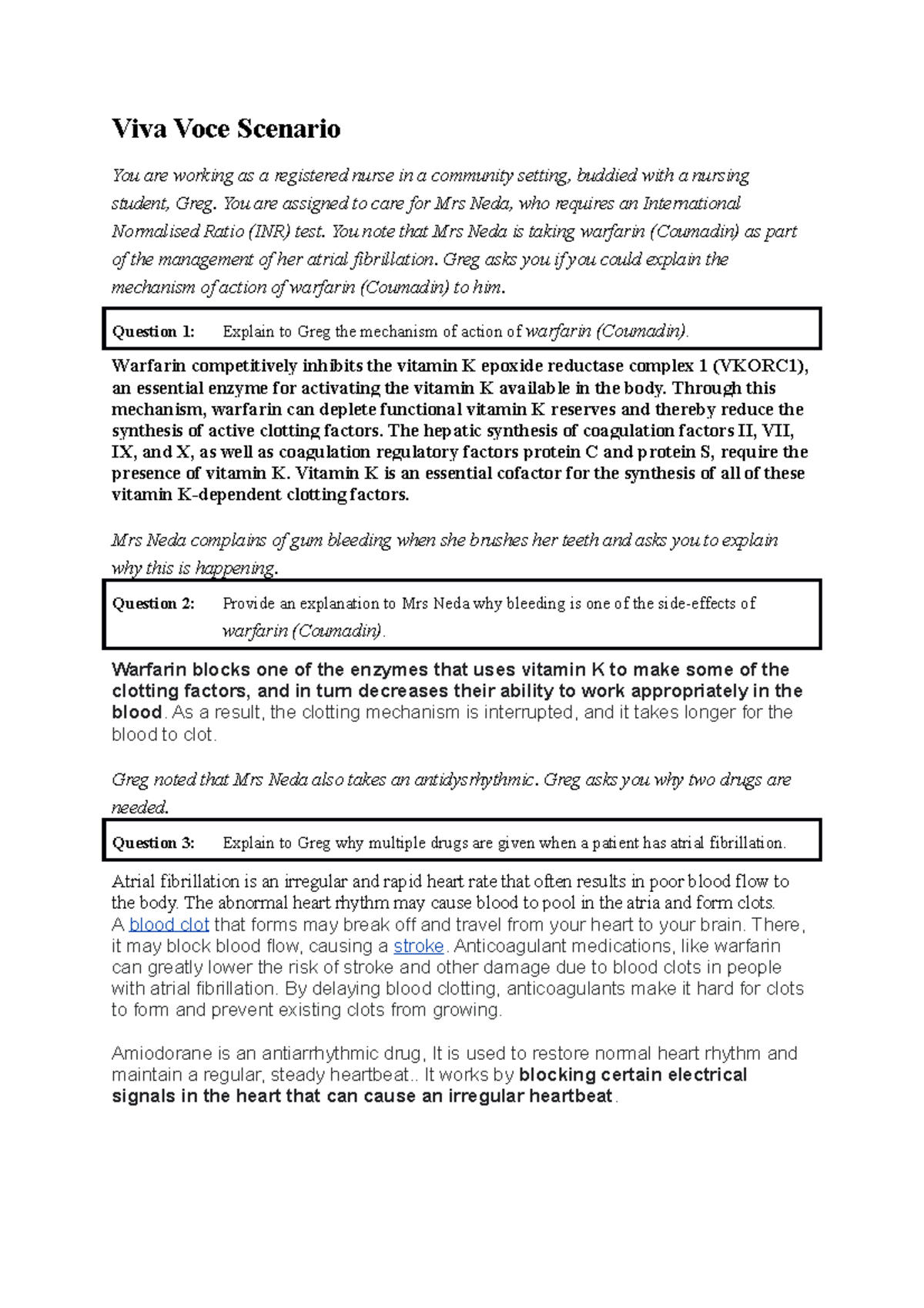 Pharmacology viva voce - Viva Voce Scenario You are working as a ...