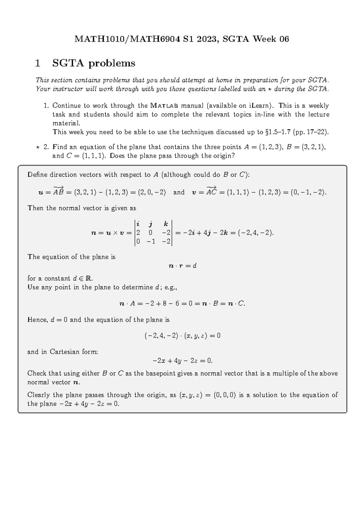 Sgta 6 solutions - Answers - MATH1010/MATH6904 S1 2023, SGTA Week 06 1 SGTA problems This ...