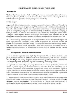 Introduction to Logic Handout - CHAPTER ONE: BASIC CONCEPTS IN LOGIC ...
