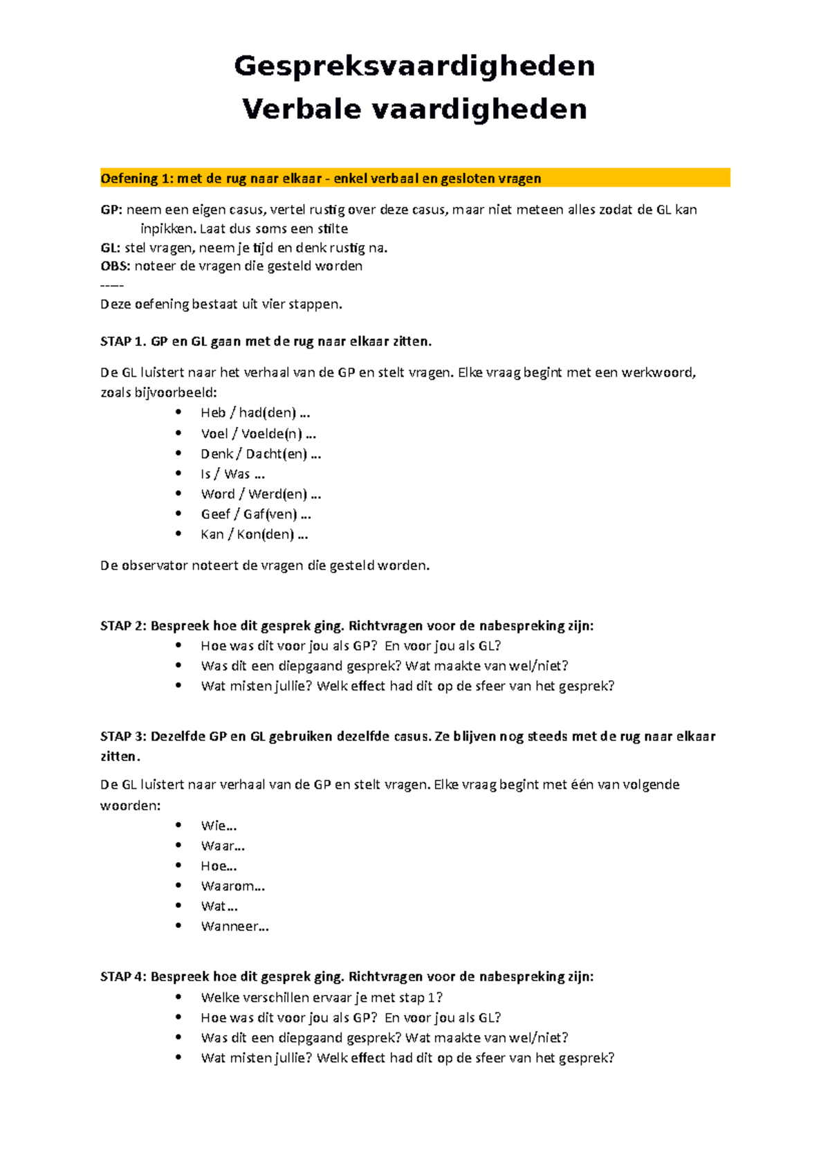 Oefenbundel verbaal niveau - Gespreksvaardigheden Verbale vaardigheden ...