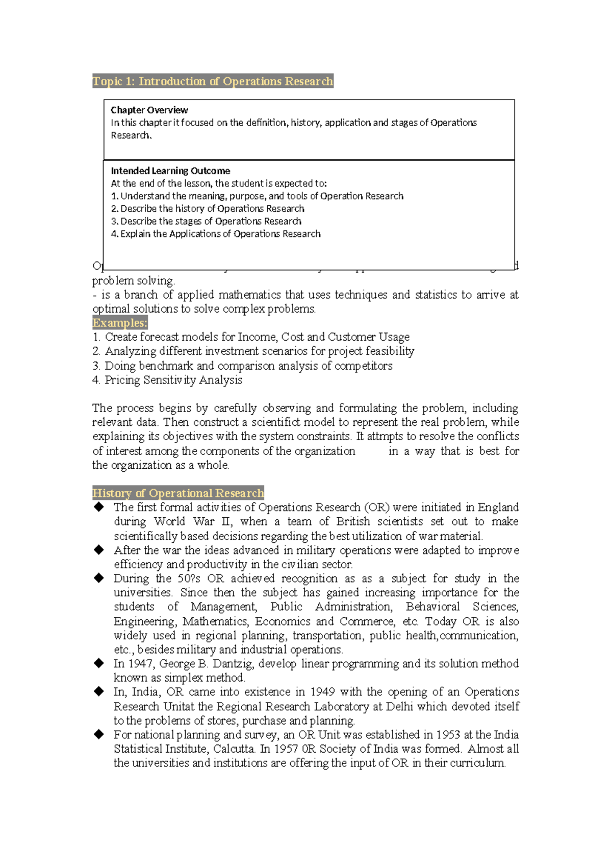 OR Instructional Materials - Topic 1: Introduction of Operations ...
