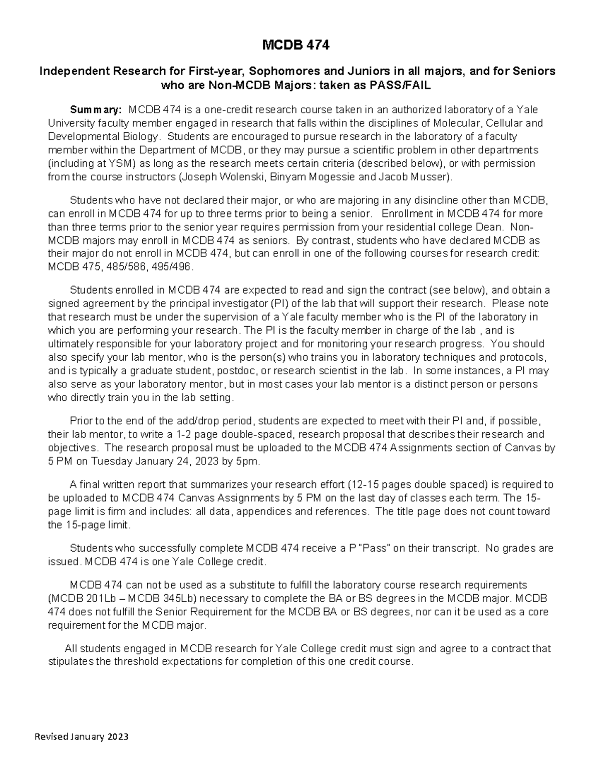 2022-2023 MCDB 474 Guidelines and Contracts rev - MCDB 474 Independent ...