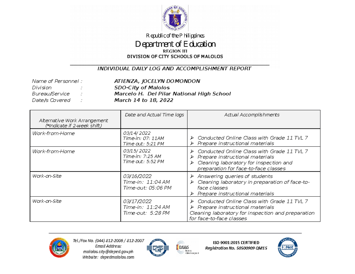 Idlar- Atienzajd-march 711docx - ISO 9001:2015 CERTIFIED Registration ...