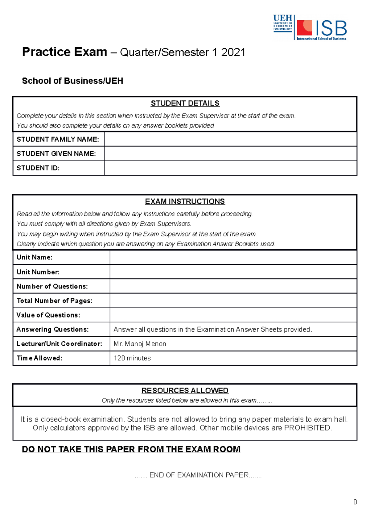 Practice Exam Questions - Practice Exam – Quarter/Semester 1 2021 ...